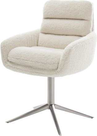 DELIFE Esszimmerstuhl Abelia-Flex mit Armlehnen Fu&szlig;kreuz Edelstahl Teddystoff Beige 360&deg; drehbar Wippfunktion