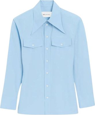 Ami Femme, Blouses et Chemises, Bleu, Taille: 34 FR Balloon Sleeve Fitted Pocket Shirt