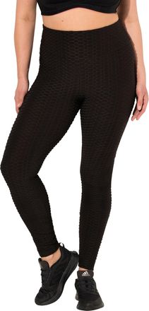 Ulla Popken Damen Sportleggings, Struktur, High Waist, breiter Elastikbund Leggings, schwarz, 42-44