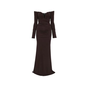 Elisabetta Franchi Femme, Robes, Brun, Taille: 40 FR Robe Longue Drap&eacute;e &agrave; Manches Longues