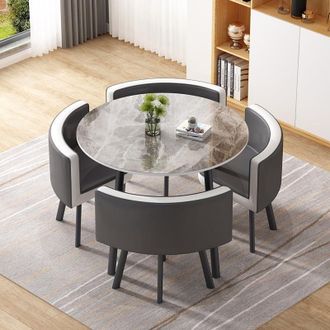 Generic 5-teiliges K&uuml;chen-Esszimmer-Set, runder Fr&uuml;hst&uuml;ckstisch mit 4 St&uuml;hlen, runder Konferenztisch f&uuml;r K&uuml;che/Esszimmer