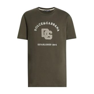 Dolce & Gabbana Homme, Tops, Vert, Taille: S T-shirt en coton imprim&eacute; et brod&eacute;
