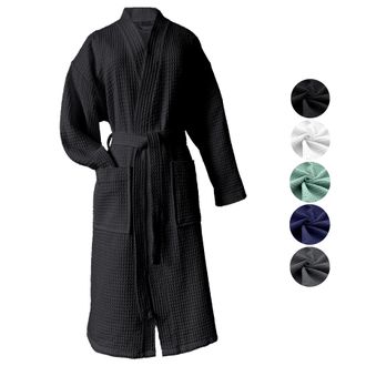 Heimtexland Bademantel Waffelpique Reisebademantel Saunamantel 100% Baumwolle Oekotex leicht schnelltrocknend hautfreundlich f&uuml;r Damen und Herren Typ881 Schwarz X