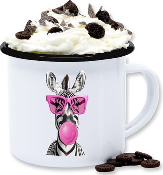 Shirtracer Emaille Tasse Blechtasse - Tassen - Cooles Zebra Geschenk Zebras I - 300 ml - Weiß Schwarz - tiermotiven tiermotive tiermotiv mit