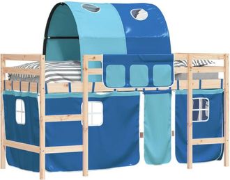 vidaXL Vidaxl - Lit mezzanine enfants avec tunnel bleu 90x190cm bois pin massif