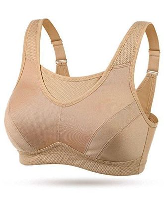 Wingslove Soutien-Gorge Brassiere Sport Femme Grande Taille Impact Elev&eacute; sans Armature Non Rembourr&eacute; Brassi&egrave;re Sport (Beige, 105B)