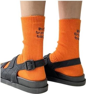 Generico Chaussettes en coton avec lettre brod&eacute;e, chaussettes de printemps mi-mollet pour femme (2 paires), orange., 35-40