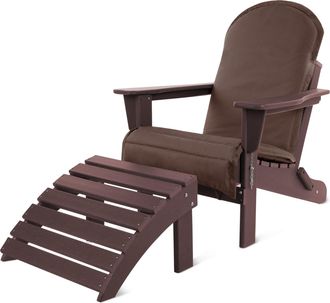 Normani Original Adirondack Gartenstuhl in Holzoptik aus extra stabilem und langlebigem recyeltem Material - Faltbarer Gartensessel mit Fu&szlig;st&uuml;tze und Auflage 