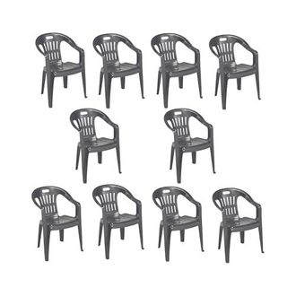 Dmora 10er Set Gartenst&uuml;hle Bisceglie, Gartensitz, F&uuml;r drinnen und drau&szlig;en, Mit Armlehnen und stapelbar, Made in Italy, 56x55 h78 cm, Anthrazit
