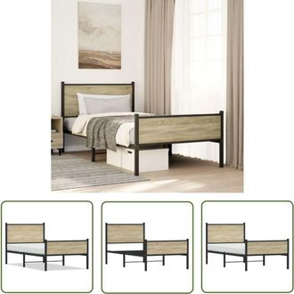 vidaXL The Living Store - vidaXL Cadre de lit en m&eacute;tal sans matelas ch&ecirc;ne sonoma 100x190 cm