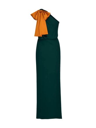 Saint Laurent Womens Emerald Silk Crepe Muslin Maxi Dress