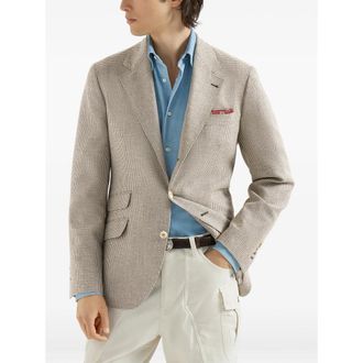 Brunello Cucinelli Houndstooth Wool-Alpaca Blazer - Brown