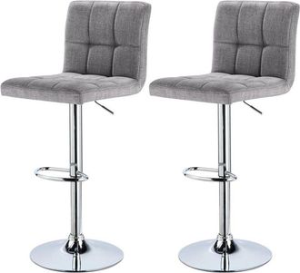 Woltu Woltu - 2 x Tabourets de Bar en Lin et métal, Tabouret pivotant réglable, Chaises de Bar, Chaises Hautes Bar, Tabourets de Cuisine, Gris Clair