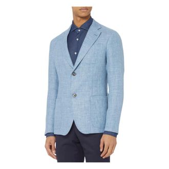 Emporio Armani Homme, Vestes, Bleu, Taille: 3XL Veste Homme en Lin et Laine Bleu Clair