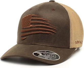 Ariat Mens Embroidered Flag Snapback Cap, Brown