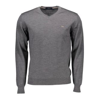 Harmont & Blaine Homme, Pulls, Gris, Taille: 2XL Pull en Laine Gris, Manches Longues, Col en V, Logo
