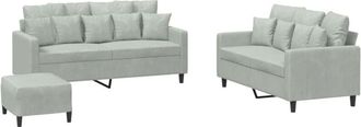 vidaXL 3-teiliges Sofaset mit Kissen in Hellgrau Samt