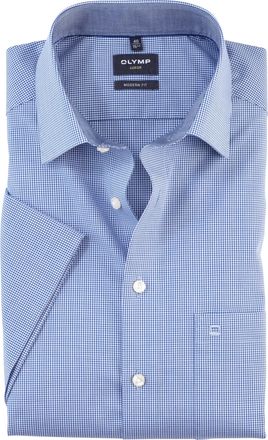 Olymp Luxor modern fit Hemd Halbarm New Kent Kragen Karo dunkelblau (Size 40)