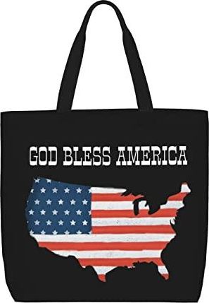 Generic Sac Fourre-Tout Que Dieu B&eacute;nisse LAm&eacute;rique! &Eacute;tats-Unis Patriotiques Sac &Agrave; Main D&eacute;contract&eacute; R&eacute;utilisable De Grande Capacit&eacute; Sacs En Toile, Pour &Eacute;cole, 