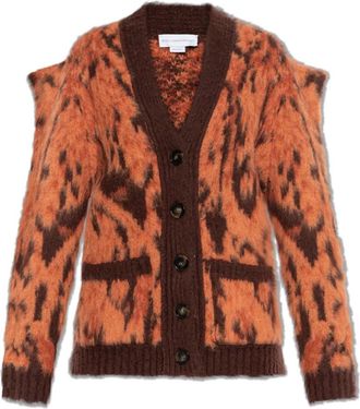 Stella McCartney Femme, Pulls, Orange, Taille: 36 FR Cloud Leopard V-Neck Cardigan