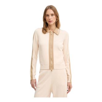 Elisabetta Franchi Strickjacke mit gl&auml;nzenden Viskoseb&auml;ndern - - Knitwear - Damen - Beige - S