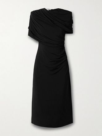 Stella McCartney Midikleid Aus Stretch-jersey Mit Cape-effekt - Schwarz