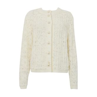 Twinset Cardigan en maille avec boutons perles - Femme - Pulls - Beige - Taille: 36 FR