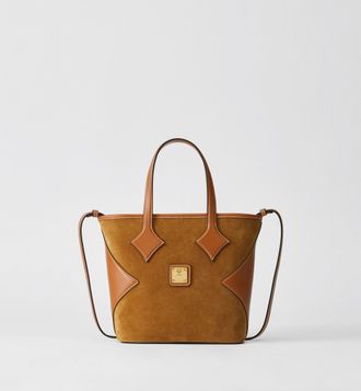 MCM Dia Shopper aus Kalbsveloursleder COGNAC LEATHER