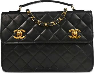 Chanel 1989-1991 gesteppter Tote Bag mit Kette - Schwarz