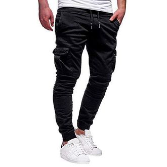 Generic Pantalon cargo pour homme - Pantalon de jogging pour homme - Bas ferm&eacute; - Taille &eacute;lastique - Pantalon de travail - Jambe droite - Pantalon de combat l&eacute;