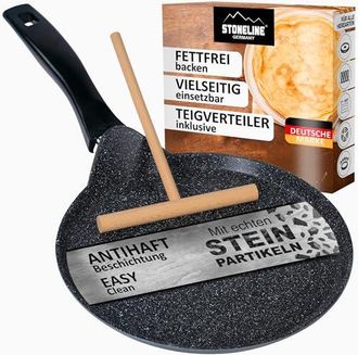 STONELINE Po&ecirc;le &agrave; Cr&ecirc;pe 25 cm, avec R&eacute;partisseur de P&acirc;te, adapt&eacute;e &agrave; lInduction, Po&ecirc;le en Aluminium Die-Cast, Rev&ecirc;tement Antiadh&eacute;sif avec de vraies particules de