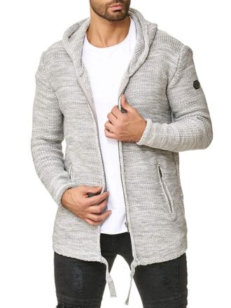 Red Bridge Herren Strickjacke Stickpullover Cardigan mit Kapuze Rough Grau S