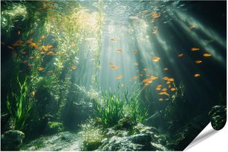 Islandburner Prime XXL Bild Poster Sonnenstrahlen im Unterwasserwald mit Fischen Premium Bilder Fotodruck