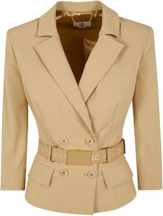 Elisabetta Franchi Femme, Vestes, Brun, Taille: 38 FR Veste en tissu technique bi-&eacute;lastique