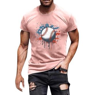 Generico T-shirt d&eacute;contract&eacute; et confortable pour homme avec imprim&eacute; &eacute;toile et imprim&eacute; baseball, Ros&eacute;, XXXL