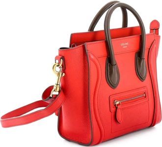Celine Bicolor Luggage Bag Grainy Leather Nano crossbody bag - Rouge
