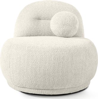 Konsimo Sofa Malve Bequeme 3-Sitzer Couch in Boucl&eacute;-Stoff, Japandi-Stil 2 Dekokissen in Kugelform, Chenille-Stoff, Weiche Sitzfl&auml;che (wei&szlig;, Sessel 83x74x90)