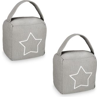 Relaxdays Türstopper, 2er Set, Stern-Motiv, H x B x T: 13 x 13 x 8,5 cm, Zuschlagbremse freistehend, mit Griff, Farbwahl, Grau/Weiß
