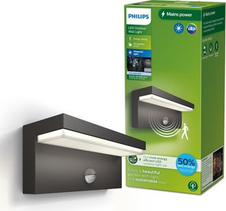 Philips Outdoor Ultra-Efficient Bustan Wandleuchte 3.8W, Bewegungssensor, 4000K k&uuml;hlwei&szlig;es Licht, IP44 wetterfest, anthrazit