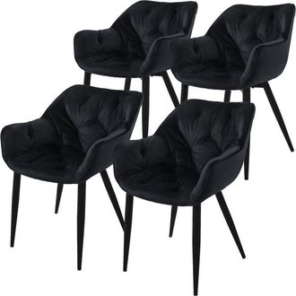 ML Design Set de 4 Chaises de Salle &agrave; Manger, Noir, Assise Rembourr&eacute;e en Velours, Pieds M&eacute;talliques Noir, avec Dossier et Accoudoirs Ergonomiques, Fauteuil
