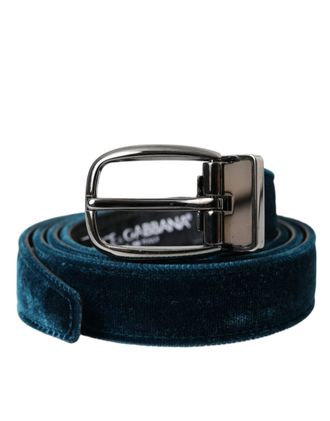 Dolce & Gabbana Mens Blue Velvet Leather Silver Metal Buckle Belt