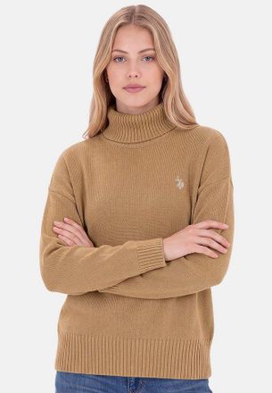 U.S.Polo Association Rundhalspullover USMiila Damen Grobstrick-Rollkragenpullover mit Logo-Stickerei W&auml;rmender Strickpullover mit Ripp-Rollkragen und hohem Tragekomfort