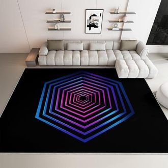 Generic Tapis pour Chambre denfant 140 x 200 cm, Tapis Moderne Minimaliste G&eacute;om&eacute;trique D&eacute;grad&eacute; Doux &agrave; Poils Lavables Antid&eacute;rapant Noir pour Salon Salle &agrave; Mang