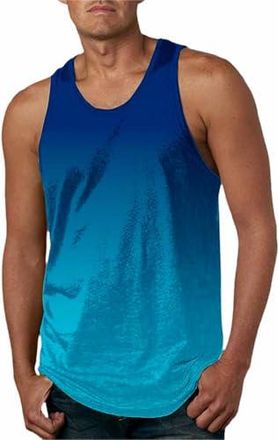 Generic DENGJIAMY D&eacute;bardeurs d&eacute;grad&eacute;s pour hommes, T-shirts tendance &agrave; col en U, chemises athl&eacute;tiques sans manches pour hommes, v&ecirc;tements tendance, bleu, 4XL
