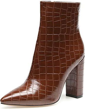 Castamere Femme Fermeture Eclair Bottines Bloc Talon Bottes Cheville 10CM Heels Fissure Marron Bottes EU 40
