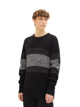 Tom Tailor Herren Colorblock Pullover aus Baumwolle, Black, XXL