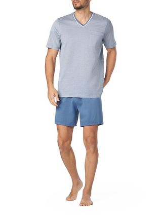 Novila Herren Pyjama blau Reine Baumwolle Gemustert