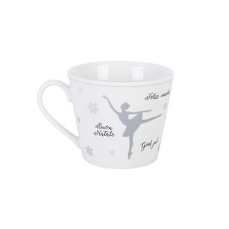 Krasilnikoff Becher, Tasse mit Henkel - Happy Cup - Wintertasse - Nussknacker und Ballerina - weiß, grau, rot - ca. 400 ml - Höhe: 9 cm