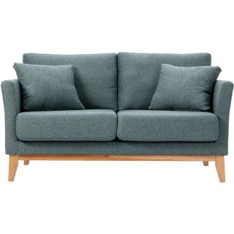 Miliboo Skandinavisches Sofa aus graugr&uuml;nem Stoff mit Samteffekt und hellem Holz 2-Sitzer OSLO