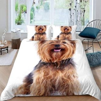 Generic Housse de Couette 200x200 Yorkshire Terriers Parure de Lit Animaux Chiens Ultra Doux Respirante Microfibre Literie Set 2 Personnes avec Fermeture &Eacute;cla